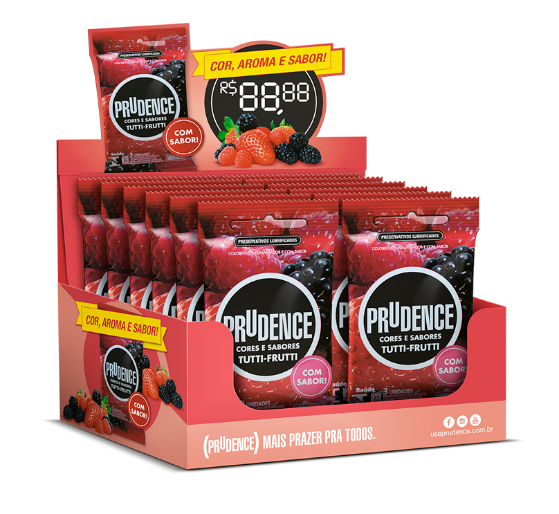 Display Preservativo Prudence Tutti-frutti com 12 x 3 unidades – DKT Brasil